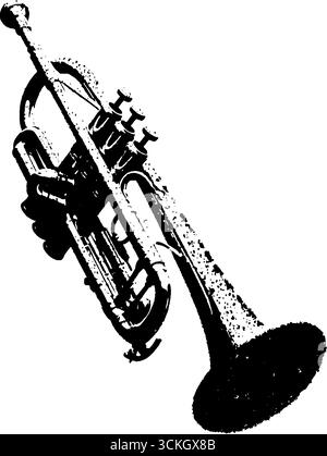 High contrast black and white trumpet stencil for musical art and ...