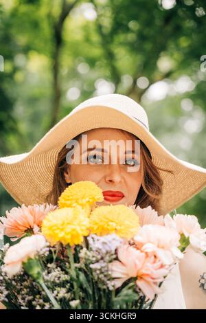 a colorful bouquet of bright spring flowers of various types, close-up ...