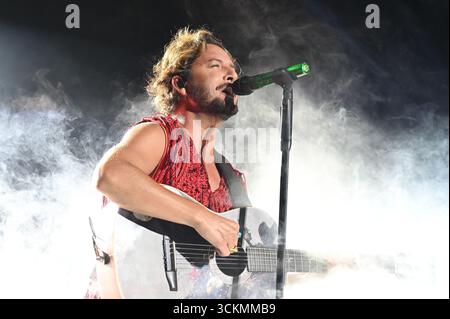 Spanish singer Manuel Carrasco performs during the concert at Movistar ...