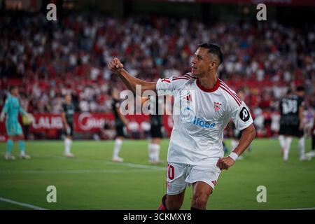 Alexis SANCHEZ of Sevilla FC celebrate his goal with Batista MENDY of ...