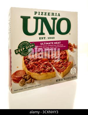 Chicago Style Deep Dish Cheese Pizza with Tomato Sauce, on wooden ...