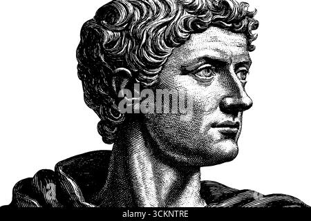 Engraved illustration of late roman emperor bust for historical design ...