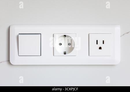Switch and sockets. White module. Modern wall Stock Photo - Alamy