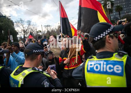 September 13th, 2025, Melbourne, Australia. Two attendees of an anti ...