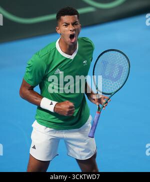 Michael Agwi of Ireland reacts during his match against Zhou Yi of ...