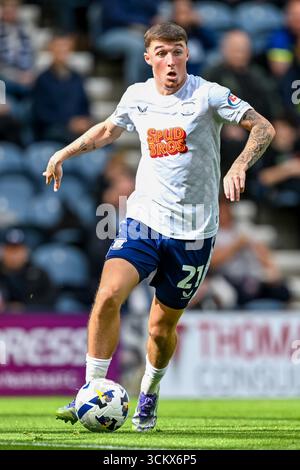Alfie Devine of Preston North End FC seen during the EFL Championship football match between ...