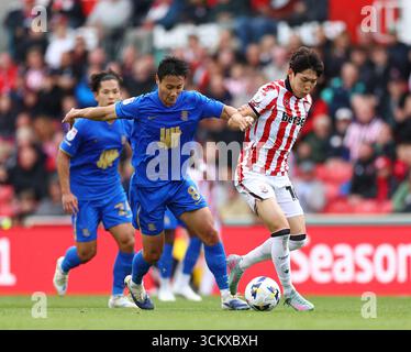 Bae Jun-Ho of Stoke City shoots on goal during the Sky Bet Championship ...