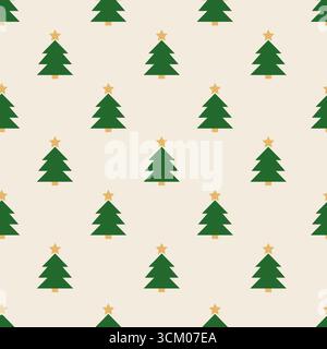 Cream Christmas background, festive trees pattern in doodle design ...