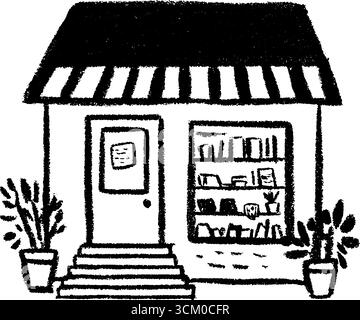 Sketch of a charming corner shop with steps and outdoor display for ...