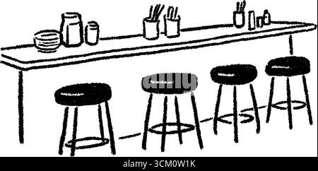 Sketch of a retro lunch counter with stools and condiments for ...
