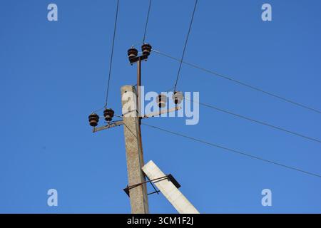 Equipment, overhead power line support with power lines, reinforced ...