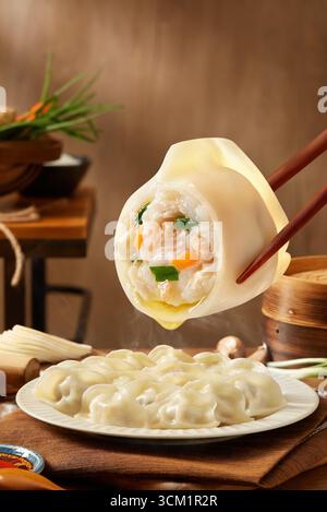 Fresh ingredients for Chinese dumplings Jiaozi filling with minced meat ...