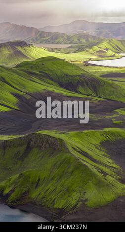 Aerial crater lake and volcanic ridges in Iceland's Highlands Stock ...