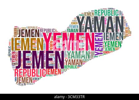 Yemen Word Cloud. Country shape with region division. Yemen typography ...