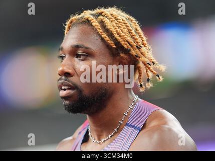 United States' Noah Lyles reacts after competing in men's 200 meters ...