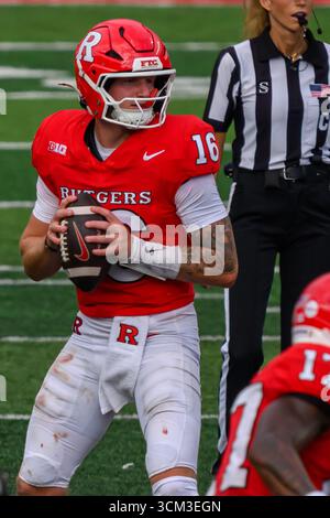 Rutgers quarterback Athan Kaliakmanis (16) throws a pass against Iowa ...