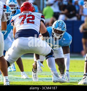 North Carolina defensive lineman CJ Mims (92) runs against Central ...