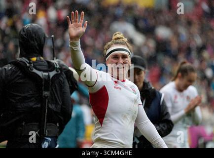 England's Megan Jones celebrates after winning the Women's Rugby World ...