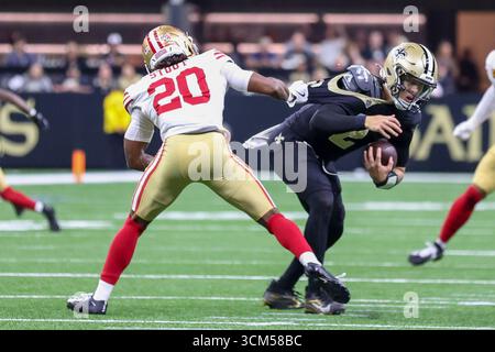 San Francisco 49ers cornerback Upton Stout (20) prepares for a play ...