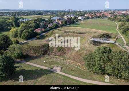 Aerial view of the Queens Sconce, Devon Park, Newark-on-Trent ...