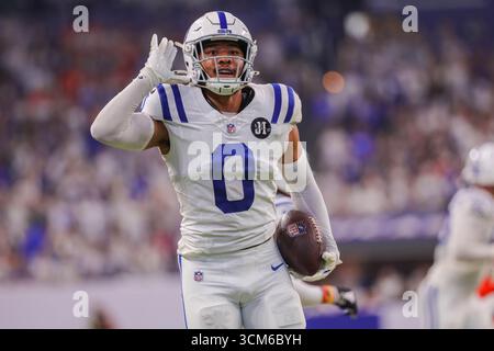 Indianapolis Colts safety Cam Bynum (0) celebrates on the field during ...