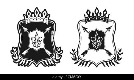 Coat of arms with arrows crosswise, heraldic classic lily, ribbon tape ...