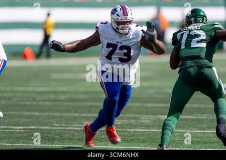 Buffalo Bills tackle Dion Dawkins (73) runs out for introductions ...