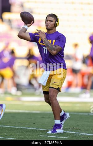 LSU quarterback Michael Van Buren Jr. (11) looks downfield for an open ...