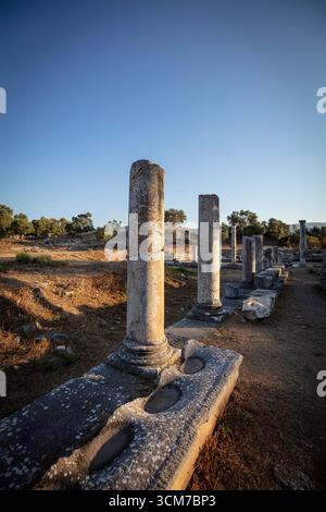 View of the ruins of Iasos Ancient City in the morning sun ...