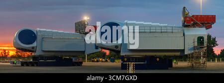 Wind turbine components during the assembly of a complete wind turbine ...