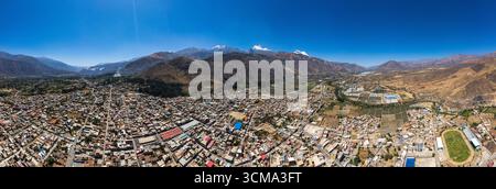 Aerial view of the town of Caraz, in the Ancash region, Peru Stock ...
