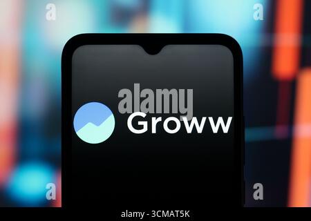 In this photo illustration, the Groww logo is seen displayed on a ...