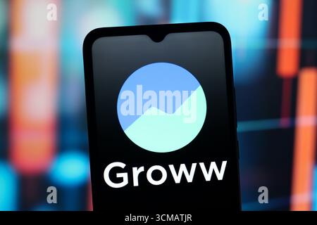 In this photo illustration, the Groww logo is seen displayed on a ...