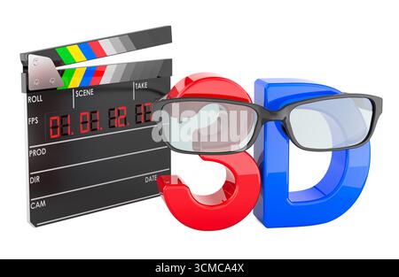 3d movie glasses. 3d rendering illustration on white background Stock ...