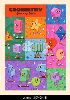 Cartoon groovy math geometric sphere figure character. Isolated vector ...