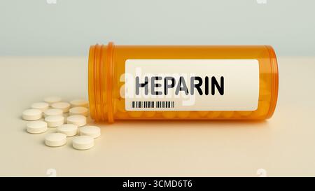 Box of HEPARIN tablets on a hospital pharmacy table used to prevent ...
