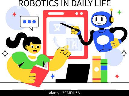 Robotics in Daily Life Vector Illustration featuring Robots and ...