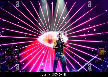 Colombian singer, songwriter and producer Camilo during a live concert ...