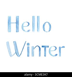 Hello Winter Lettering on Blue Sky Background Stock Photo - Alamy