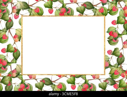 Raspberry. Frame with raspberry branches with berries and leaves ...