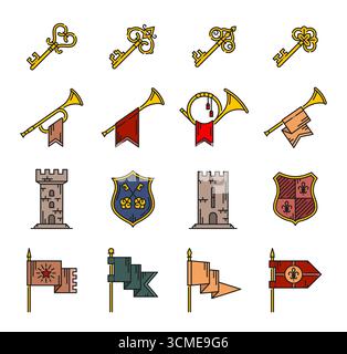 Medieval line icons signs set. Design collection of Medieval, Knights ...