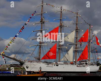 Peruvian Navy tall ship BAP Union at the start of the Sail Boston race ...