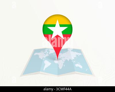 Travel to Myanmar concept, map with pin on map of Myanmar. Vacation ...