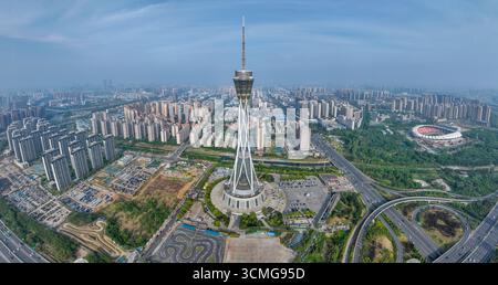 Aerial photography of Zhongyuan Futa, a landmark in Zhengzhou, Henan ...