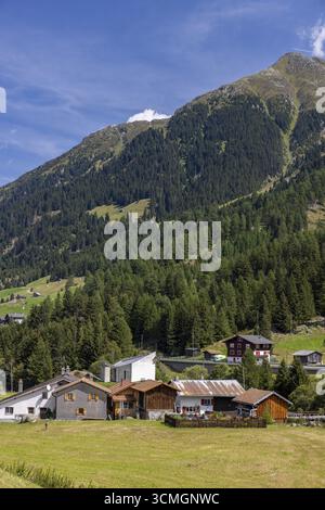Hamlet with chapel of St James the Elder, Acla, Curaglia, Val Medel ...