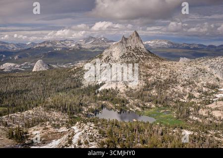 Aerial view of Cathedral Peak Lake in Yosemite National Park, USA Stock ...