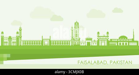 Cartoon Skyline panorama of city of Faisalabad, Pakistan - vector ...