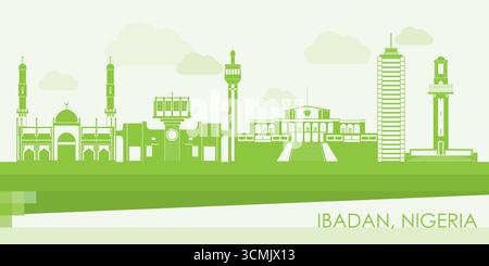 Silhouette Skyline panorama of city of Ibadan, Nigeria- vector ...