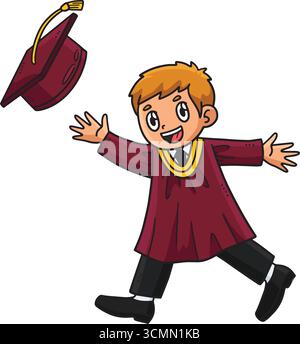 Happy Graduate Boy Throwing Cap Cartoon Clipart Stock Vector Image ...