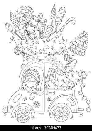 Coloring Christmas trees, gifts. New Year seamless border. Vector ...